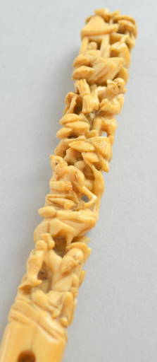19th Century Chinese Ivory Hair Pin Carved With Figures
