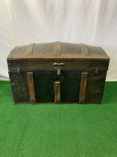 Antique Leatheroid Travel Steamer Trunk