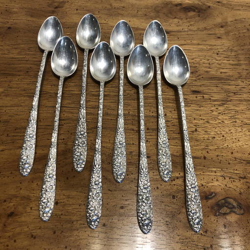 8 Pc Sterling Silver Ice Tea Spoons Repousse Alvin