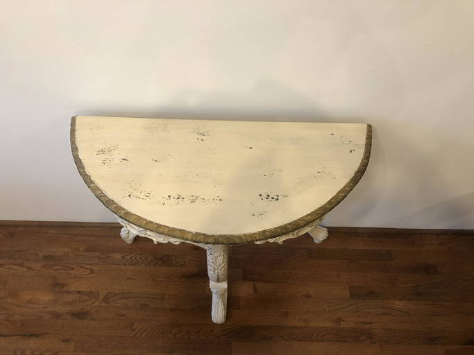 French White Wash Painted Half Round Console