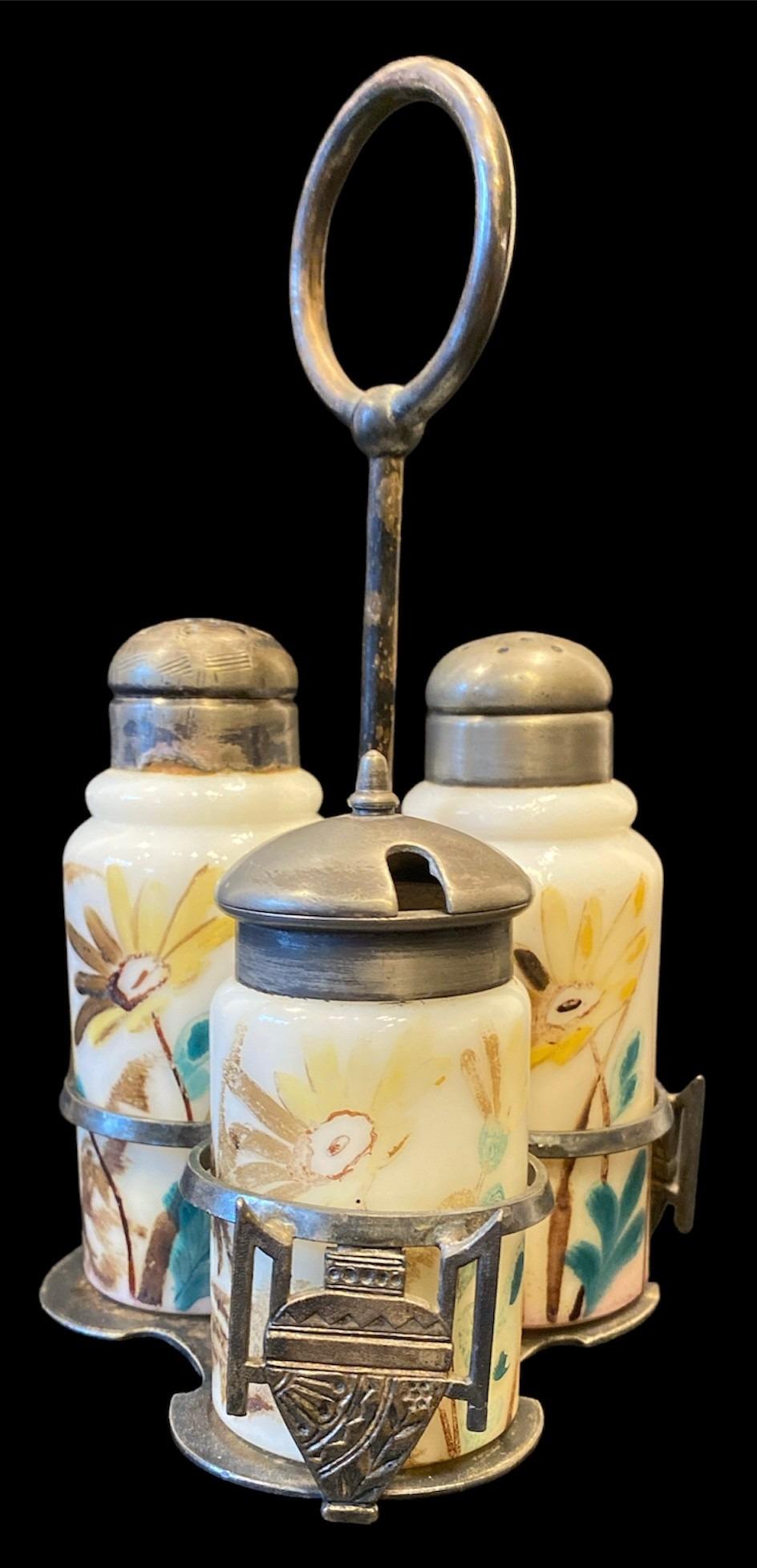 Antique Victorian Milk Glass Condiment Set