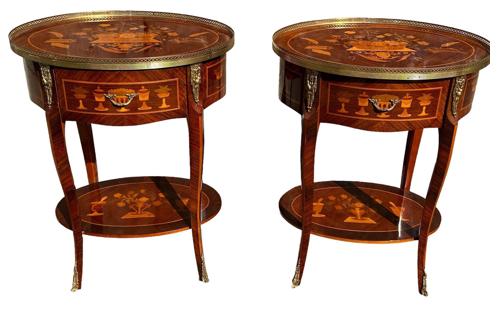 Vintage French Inlay Side Tables, Pair, 20th C.