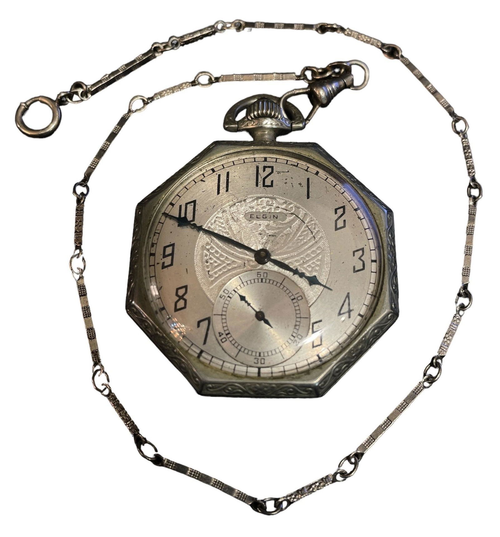 Art Deco Gold Filled Elgin Pocket Watch W/ Blue Sapphire Crown