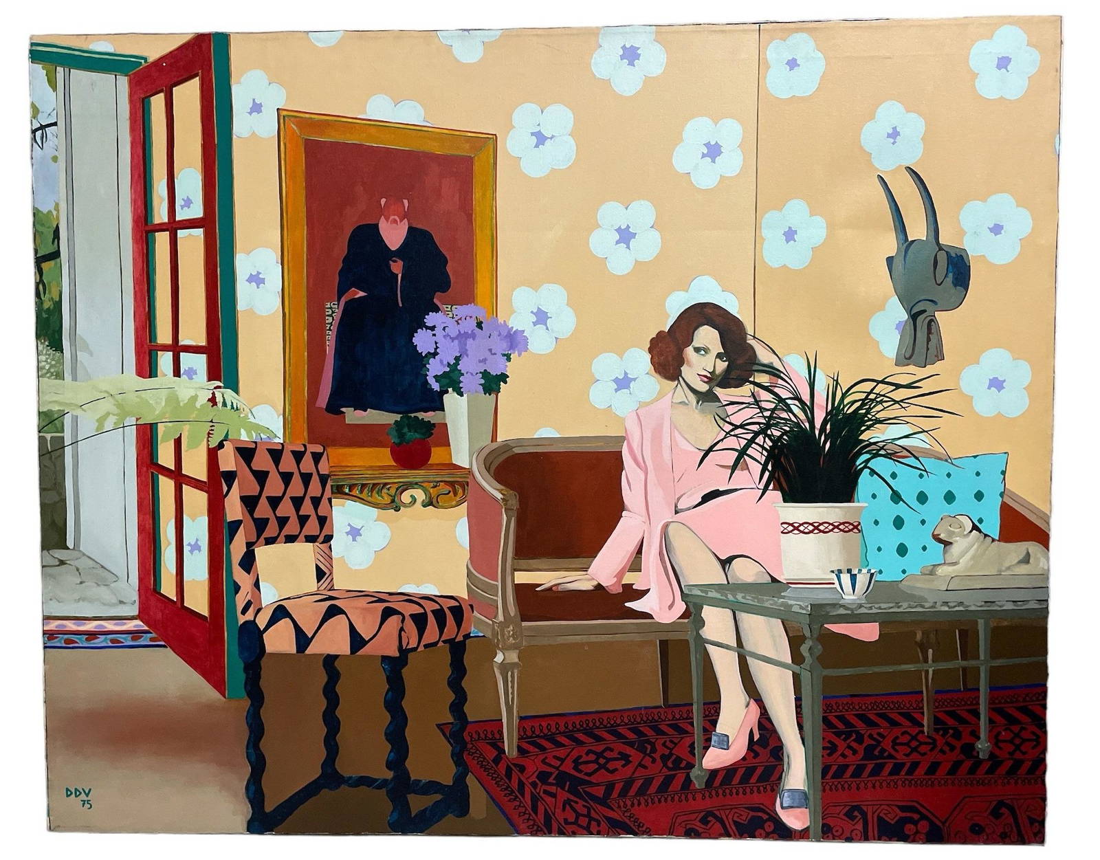 David Devary Signed 1975 Oil On Canvas Of Woman Auction