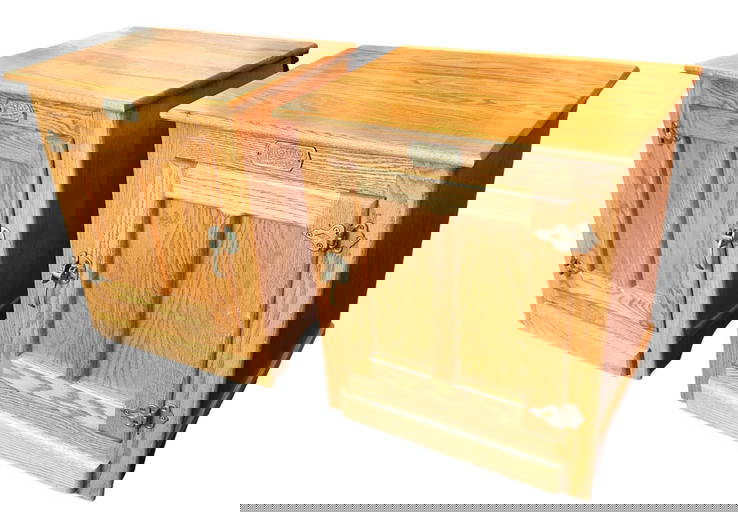 White Clad Oak Ice Box End Tables, Pair