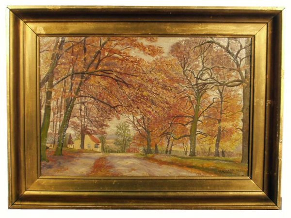 1107: LEO RAPP Autumn Town Landscape Oil Painting NR