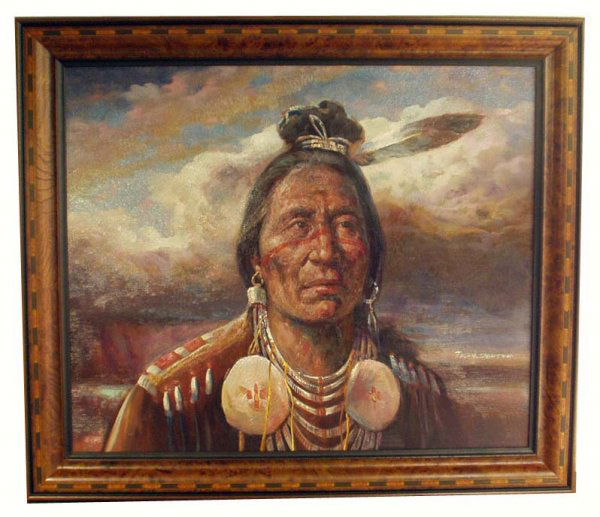 1200: TROY DENTON Oil Painting of American Indian NR