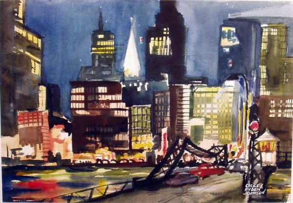 1261: CECILE RYDEN JOHNSON Modern City Watercolor NR
