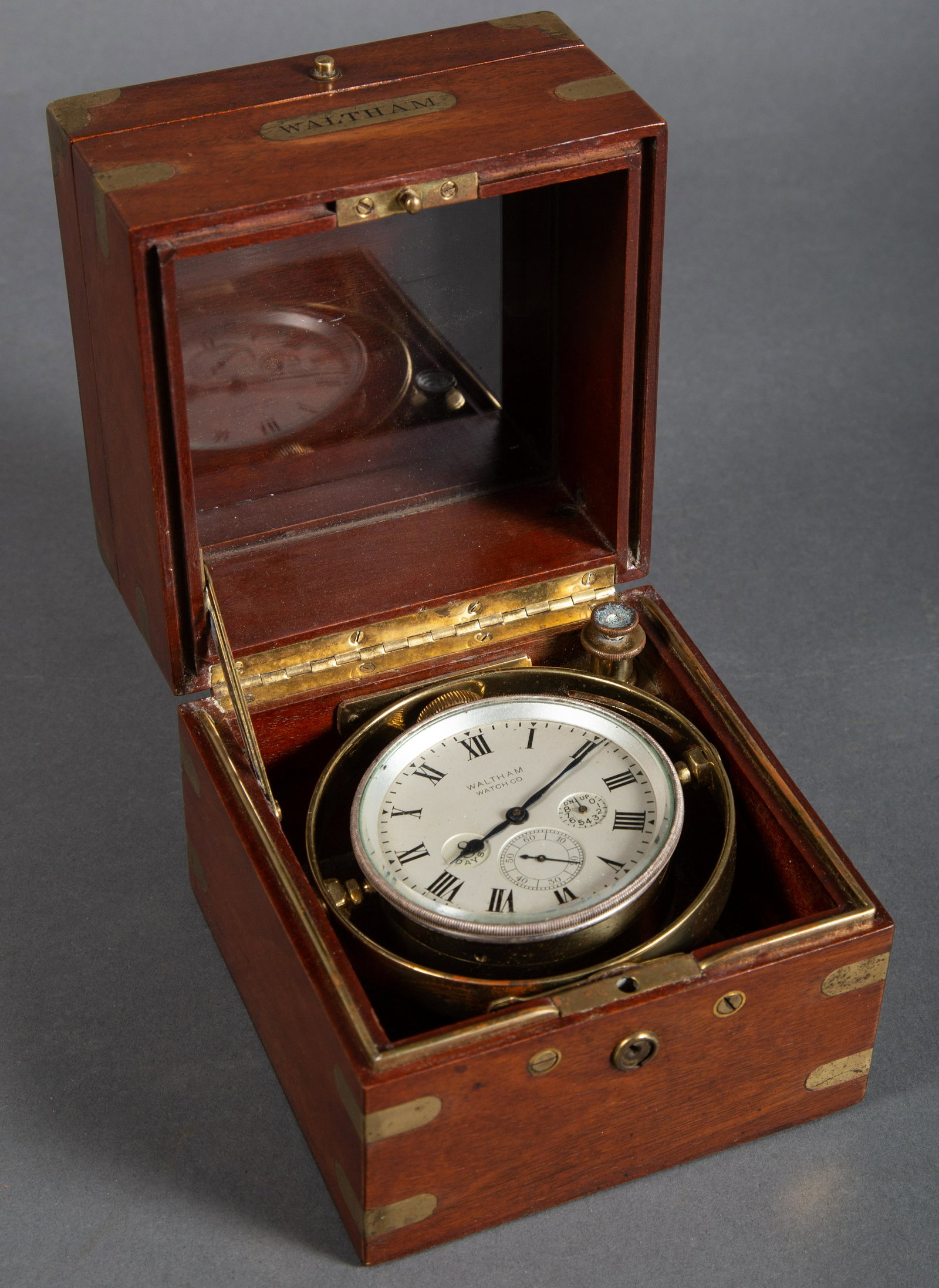 Waltham Watch Co. Nautical Chronometer Ships Clock in Mahogany & Brass ...