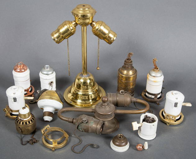 Collection Of Benjamin Porcelain And Brass Sockets W Lamp Clusters