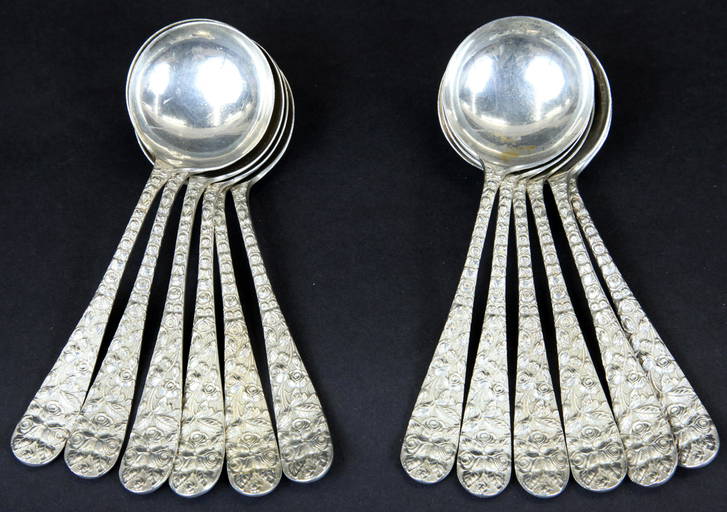 (12) SCHOFIELD "BALTIMORE ROSE" STERLING CONSOMME SPOONS (#0097) on Sep ...