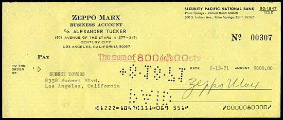 1971 72 Zeppo Marx Signed Checks