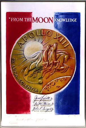 296: 1970 CREW SIGNED PRINT BY LUMEN WINTER APOLLO 13