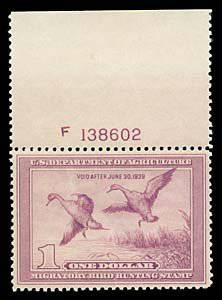 Usa #rw5 Pintails $1 Violet, Plate # Single