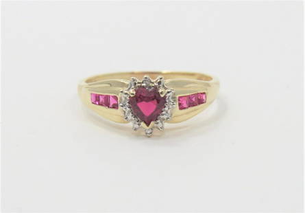 10k Gold Dason Lab Star Ruby Ring W/ Diamonds