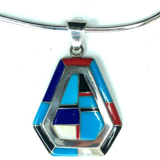 Zuni Inlay Pendant w/ Sterling Silver Collar (#0120) on Dec 04, 2022 ...