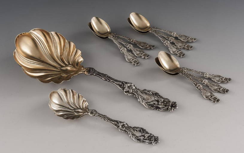 10 Whiting Sterling Lily Spoons Incl Demitasse