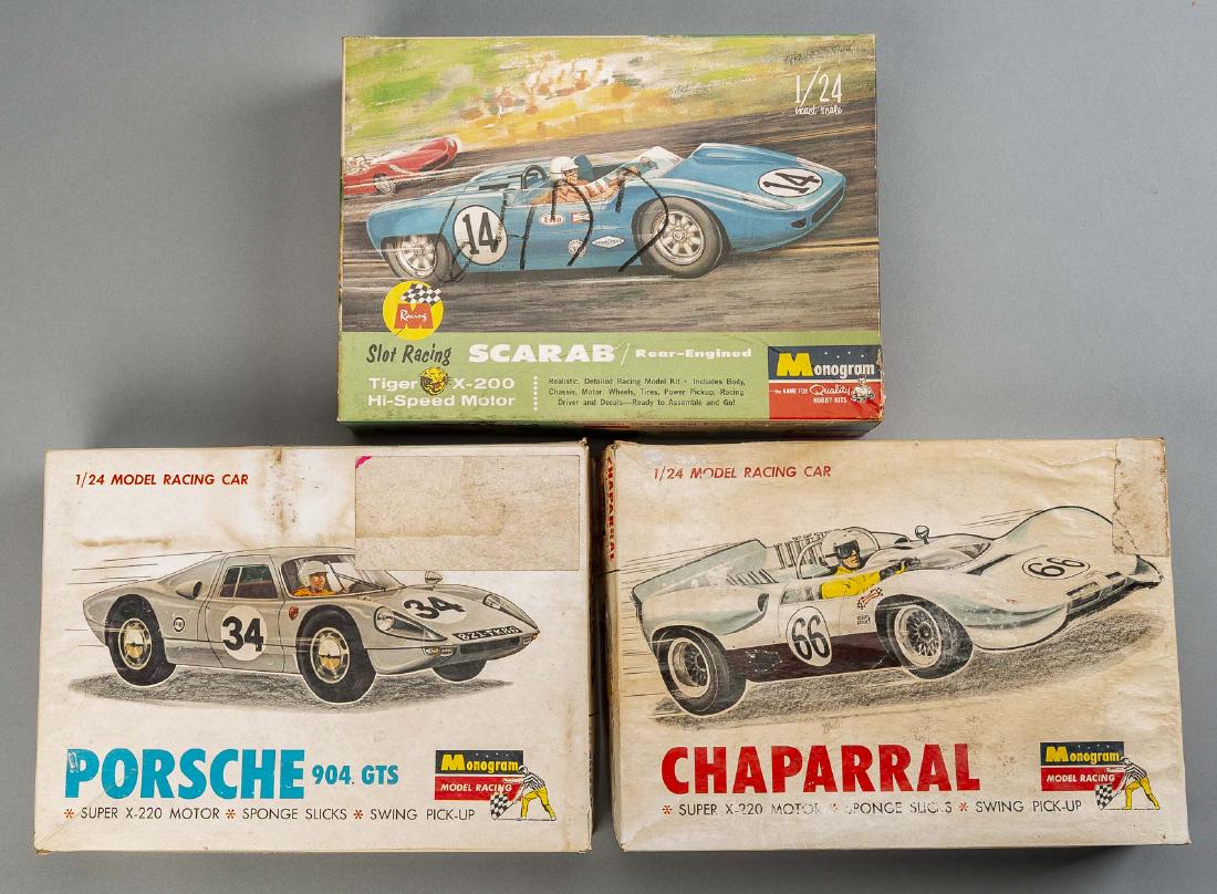 3 Vintage Monogram 1/24 Scale Built Slot Kits