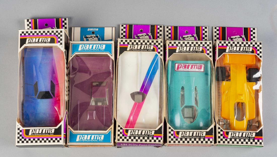 5 Parma 1/24 Scale Slot Cars In Obs Incl Flexi Kar