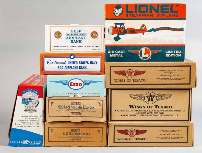 10 Die Cast Replica Airplane Coin Banks In Obs