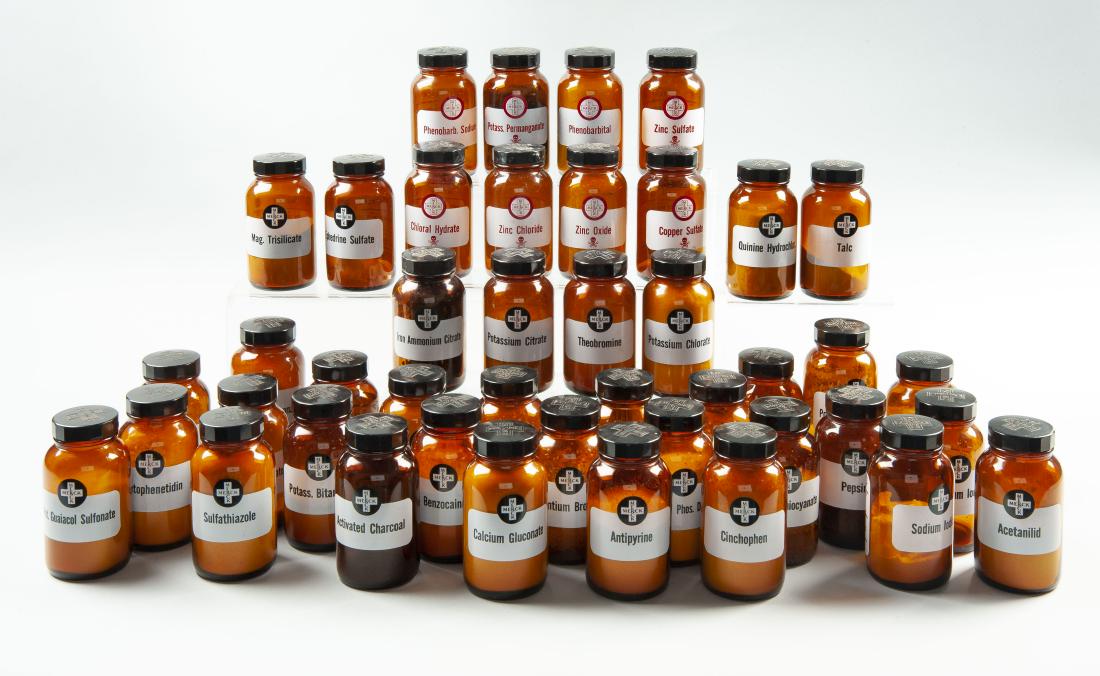 43 Vintage Merck Amber Pharmacy Jars