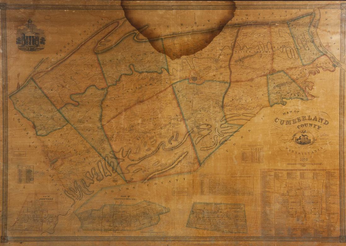 1858 Bridgens Wall Map Of Cumberland County, Pa