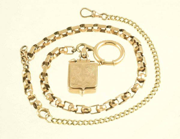 14k Gold Watch Chain With 18k Locket Fob