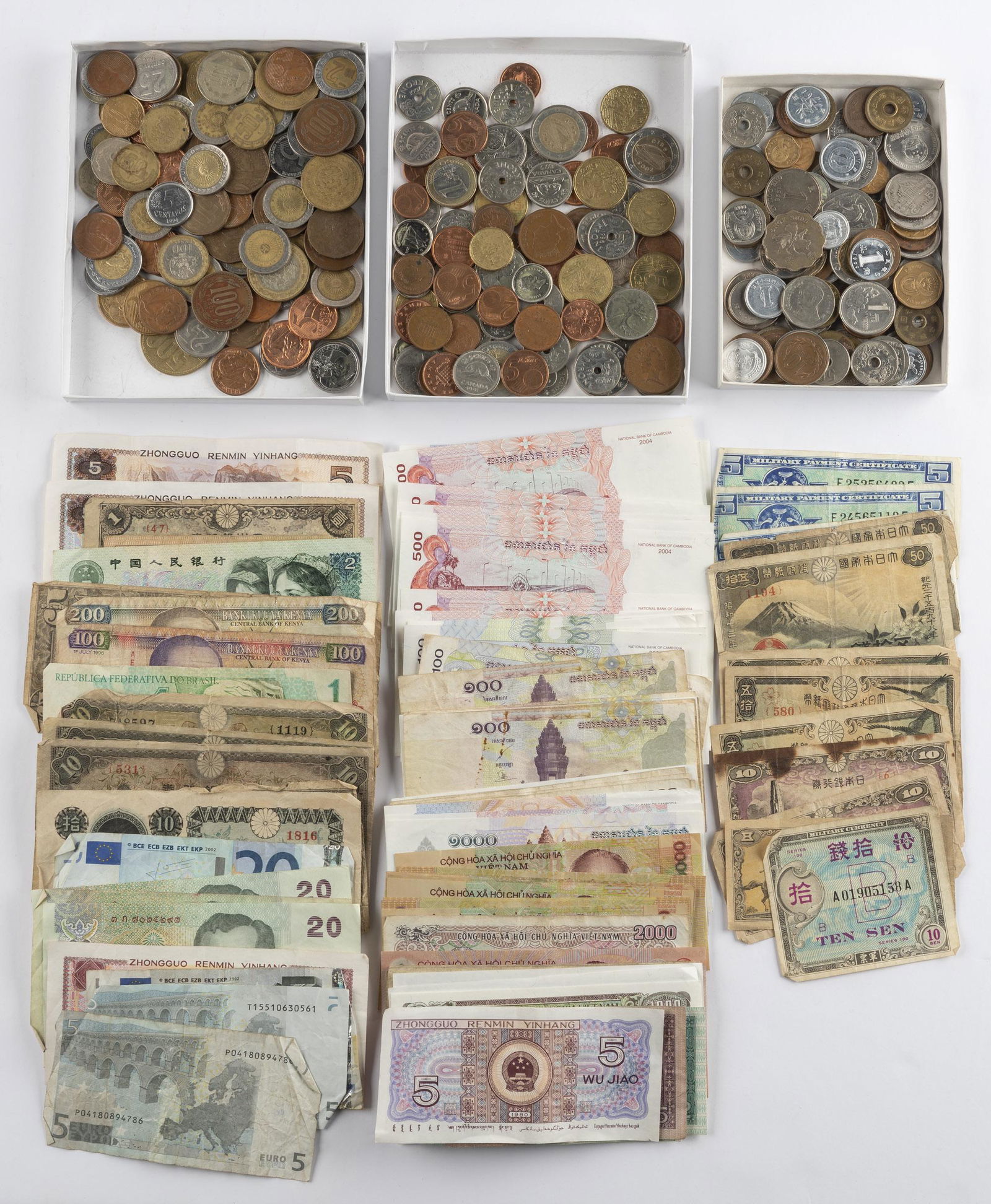 Assorted Foreign Coins And Currency
