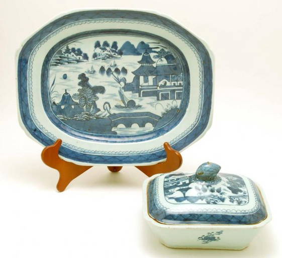 Chinese Blue Canton Vegetable & Platter