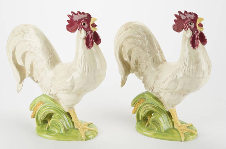 Pair Of 15" Brayton Laguna Pottery Roosters