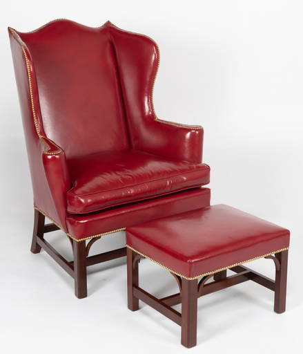 Kittinger Leather Wingback Chair With Ottoman