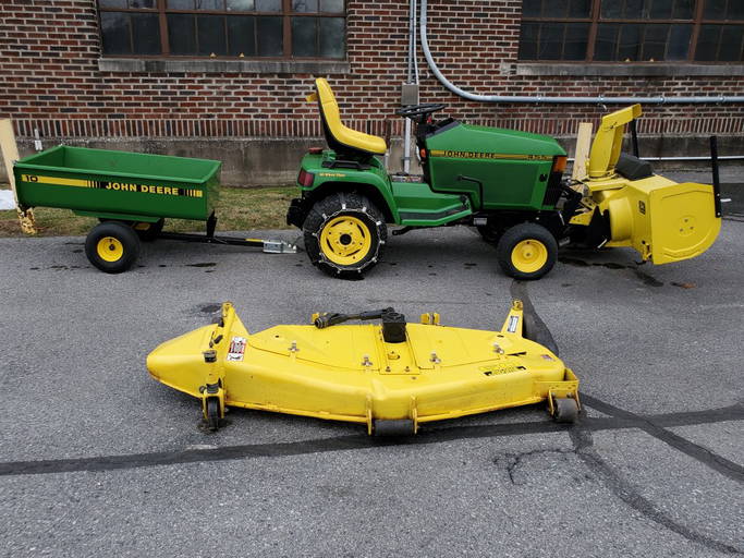 John Deere 455 W/ Snowblower, Trailer & Mower Deck