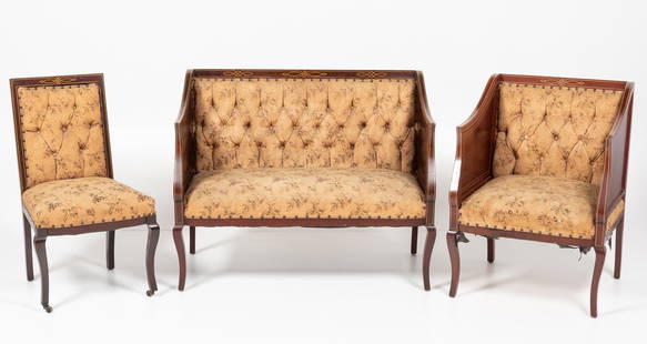 Mahogany Settee And Chair Parlor Set 1900's