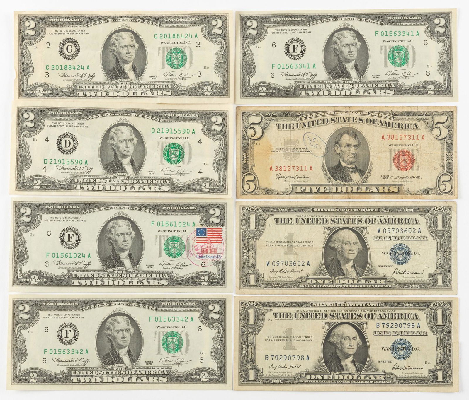 8 Pcs Of U.s. Paper Currency