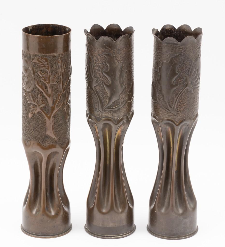 3 Wwi Trench Art 75mm Shells