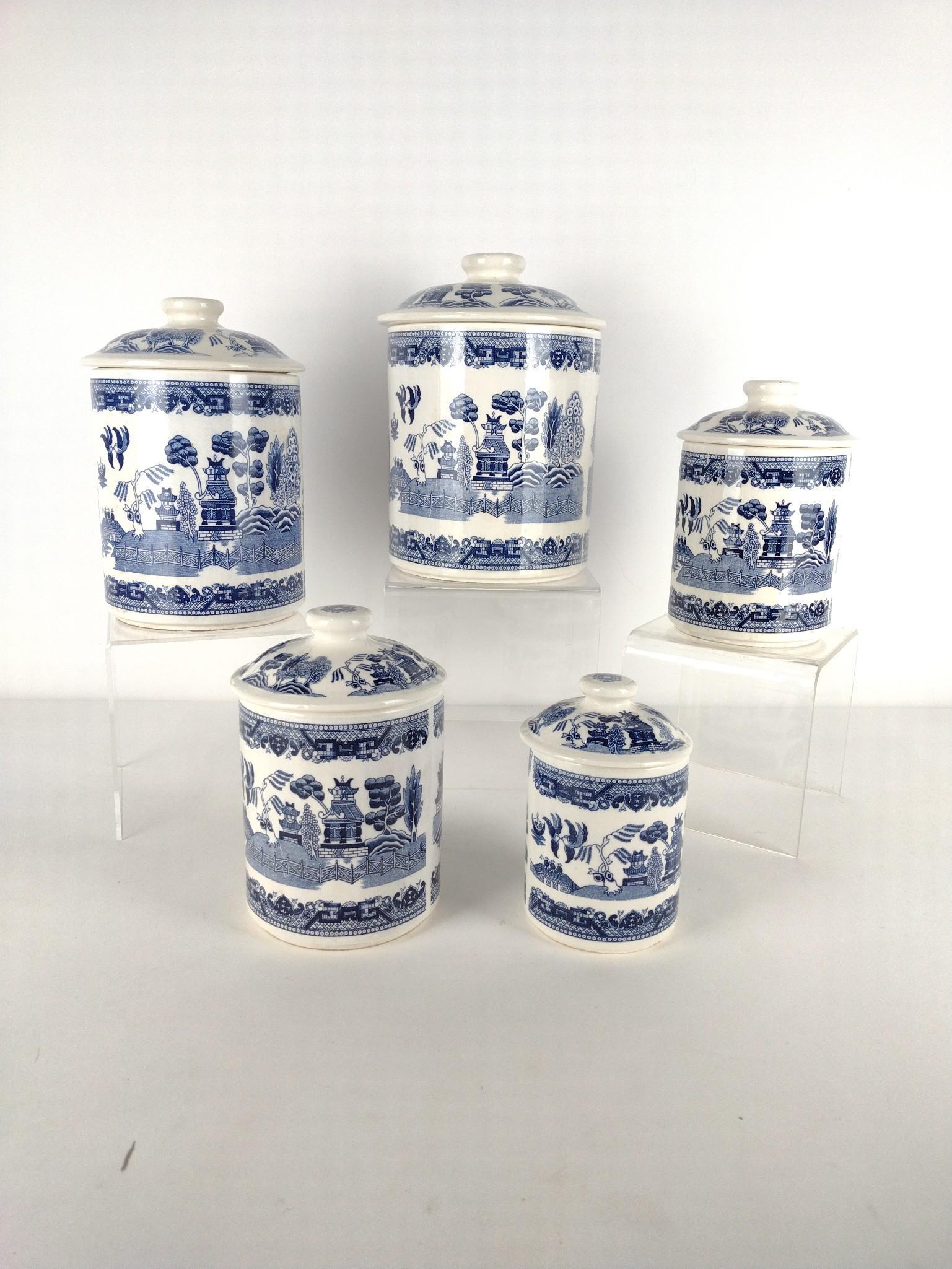 5 Blue Willow Canisters