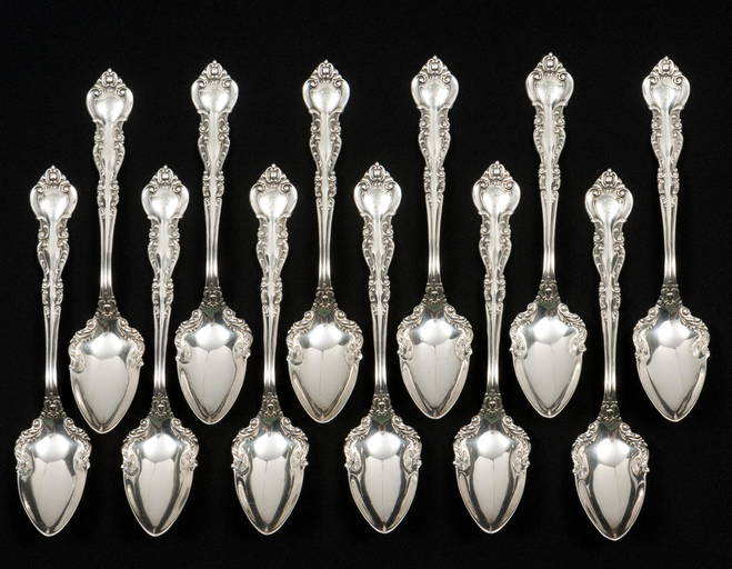 12 pcs Simpson Hall, Miller & Co "Winchester" Sterling Teaspoons (#0058 ...