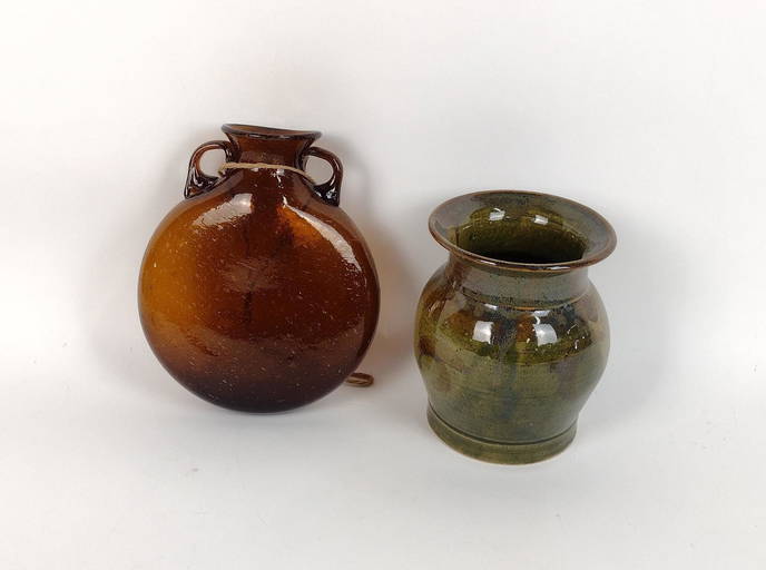 Glass Handled Flask and Studio Pottery Jar (#0122) on Dec 30, 2022 ...