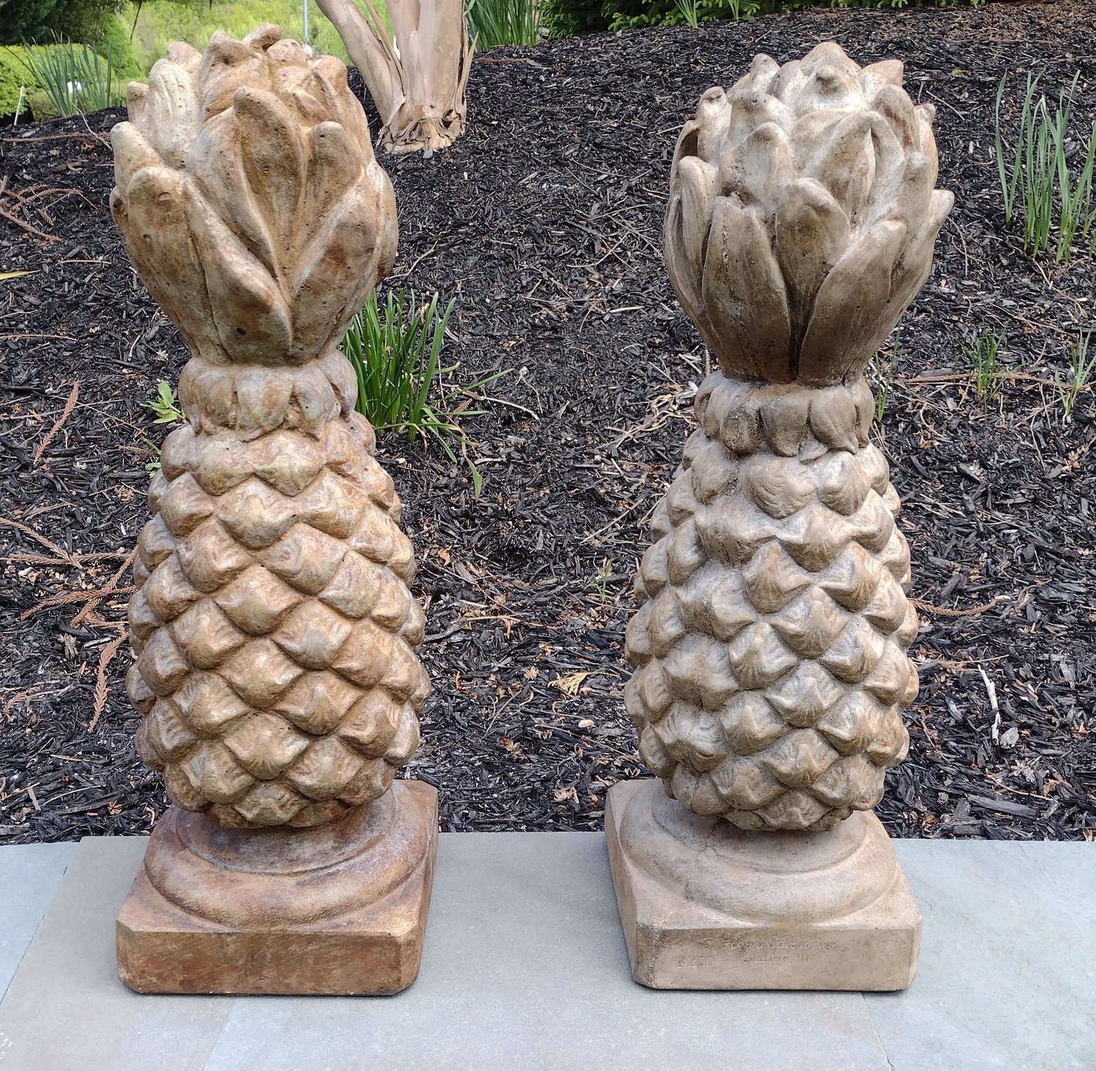 Pair Of Henri Studio Inc Cement Pineapples