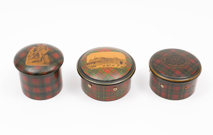 3 Tartan Ware Boxes Incl Thread Box