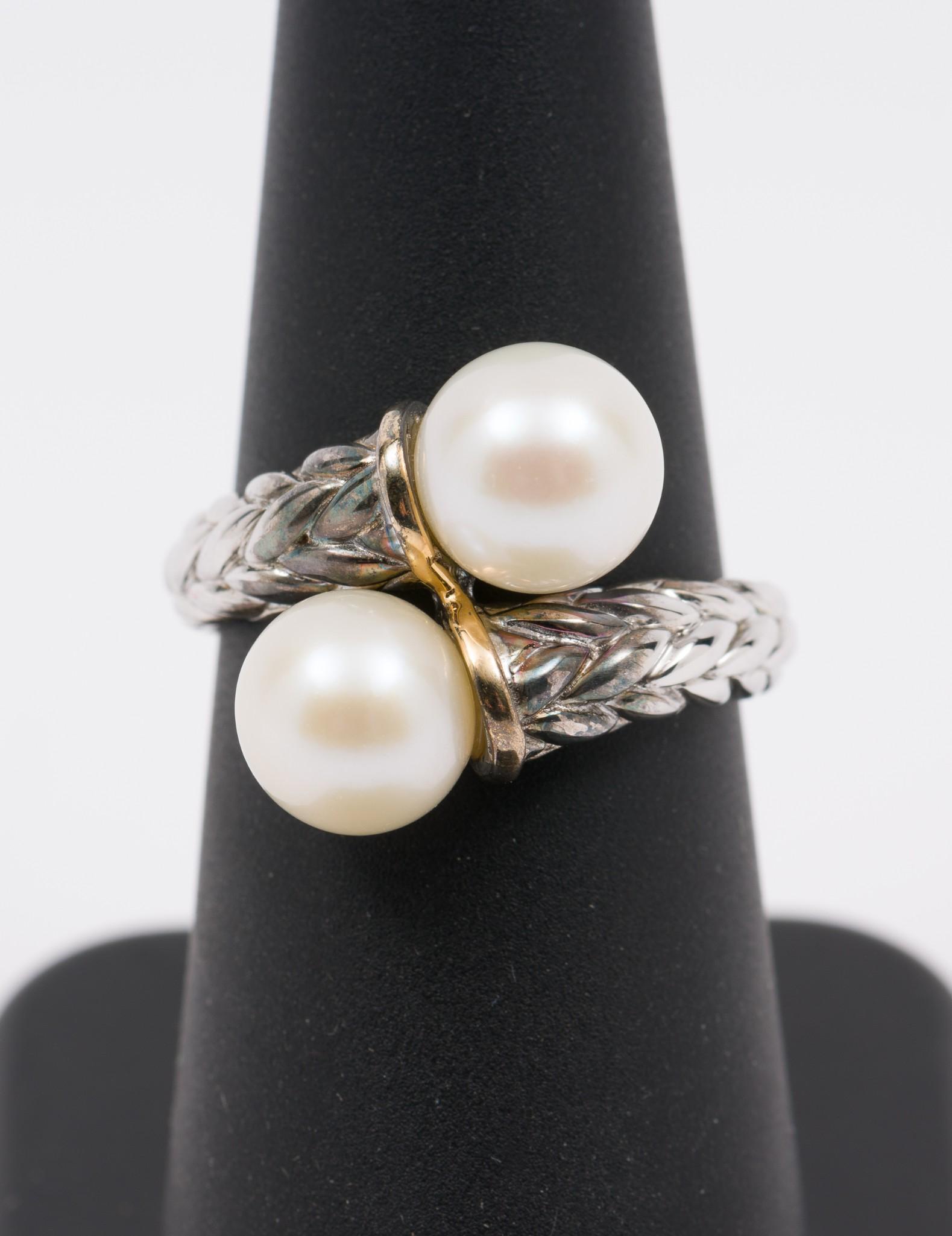 Sterling, 14k Gold & Pearl Ring