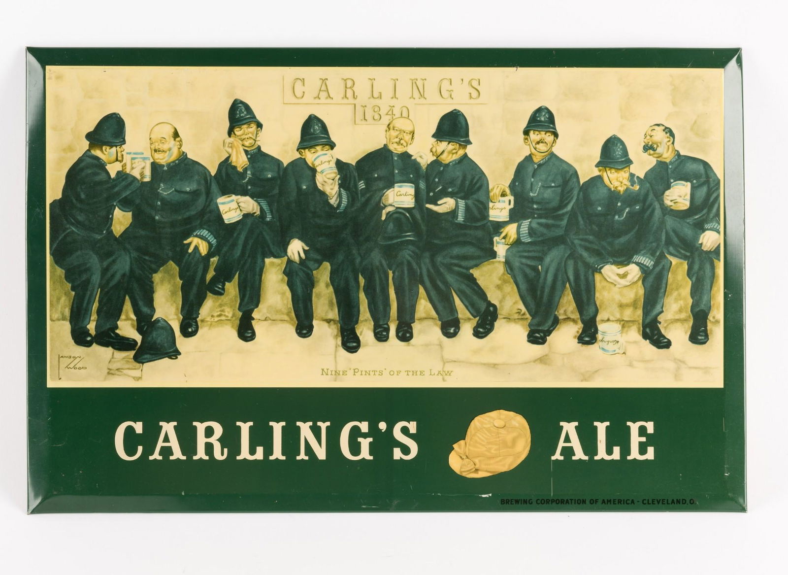 Carling's Ale Tin Over Cardboard Beveled Sign