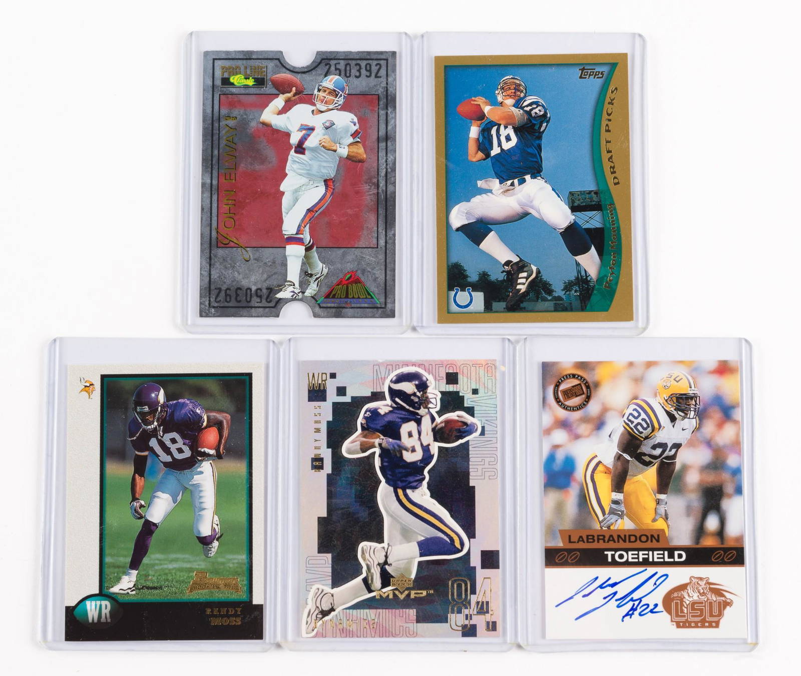 5 Football Cards Incl. 1998 Topps Peyton Manning Auction