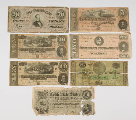 7 Assorted Confederate Banknotes $1, $2, $5, $10, $50 $500