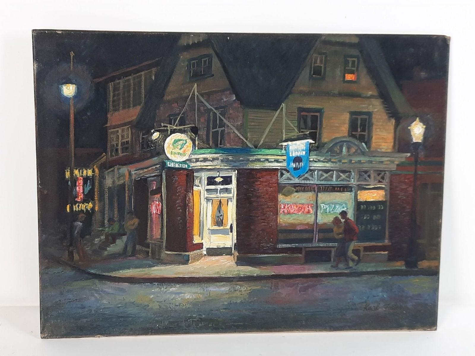 Karl Foster Night Time Pizza Shop Painting