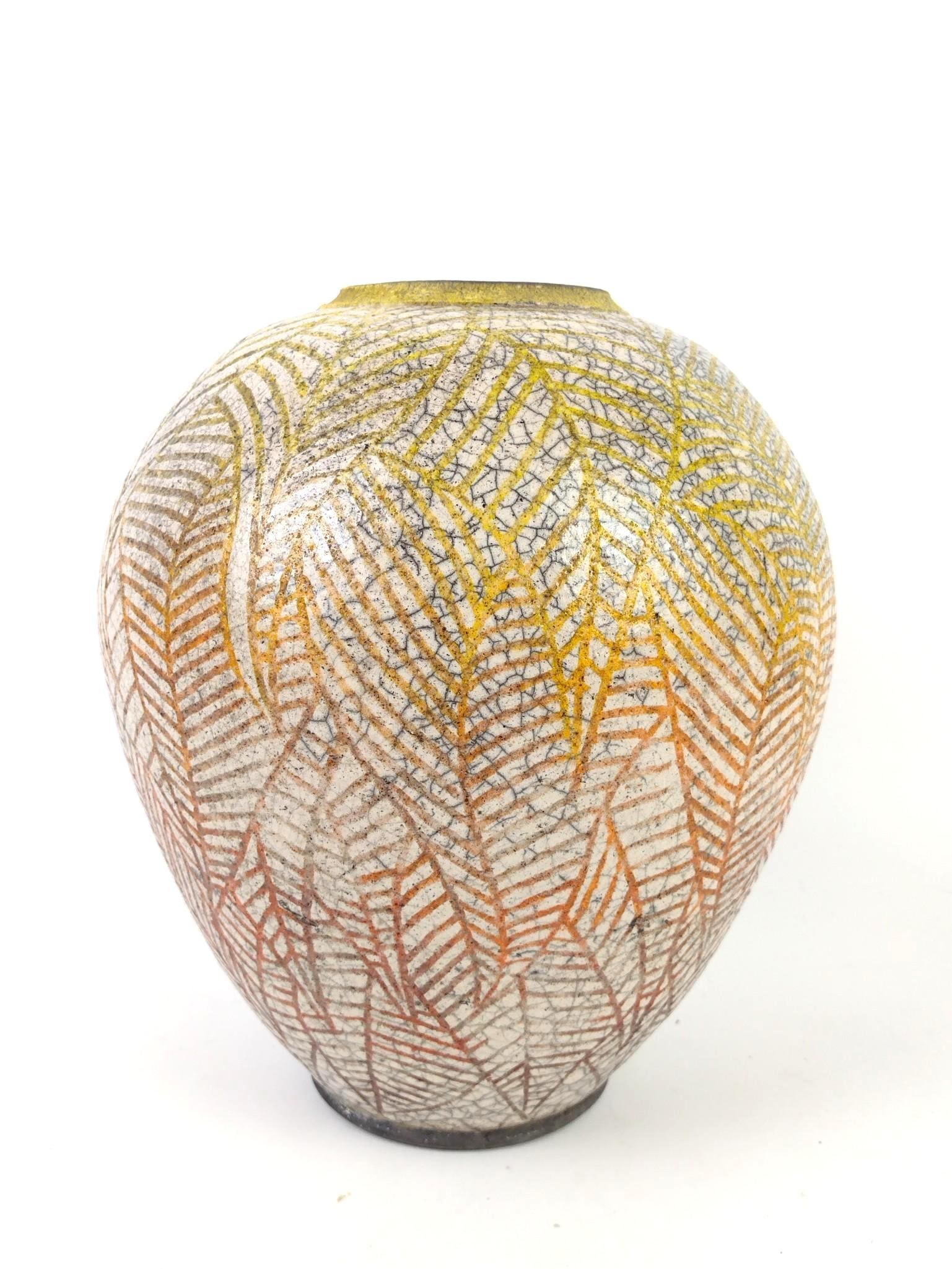 Michael Starner Raku Leaf Vase Auction