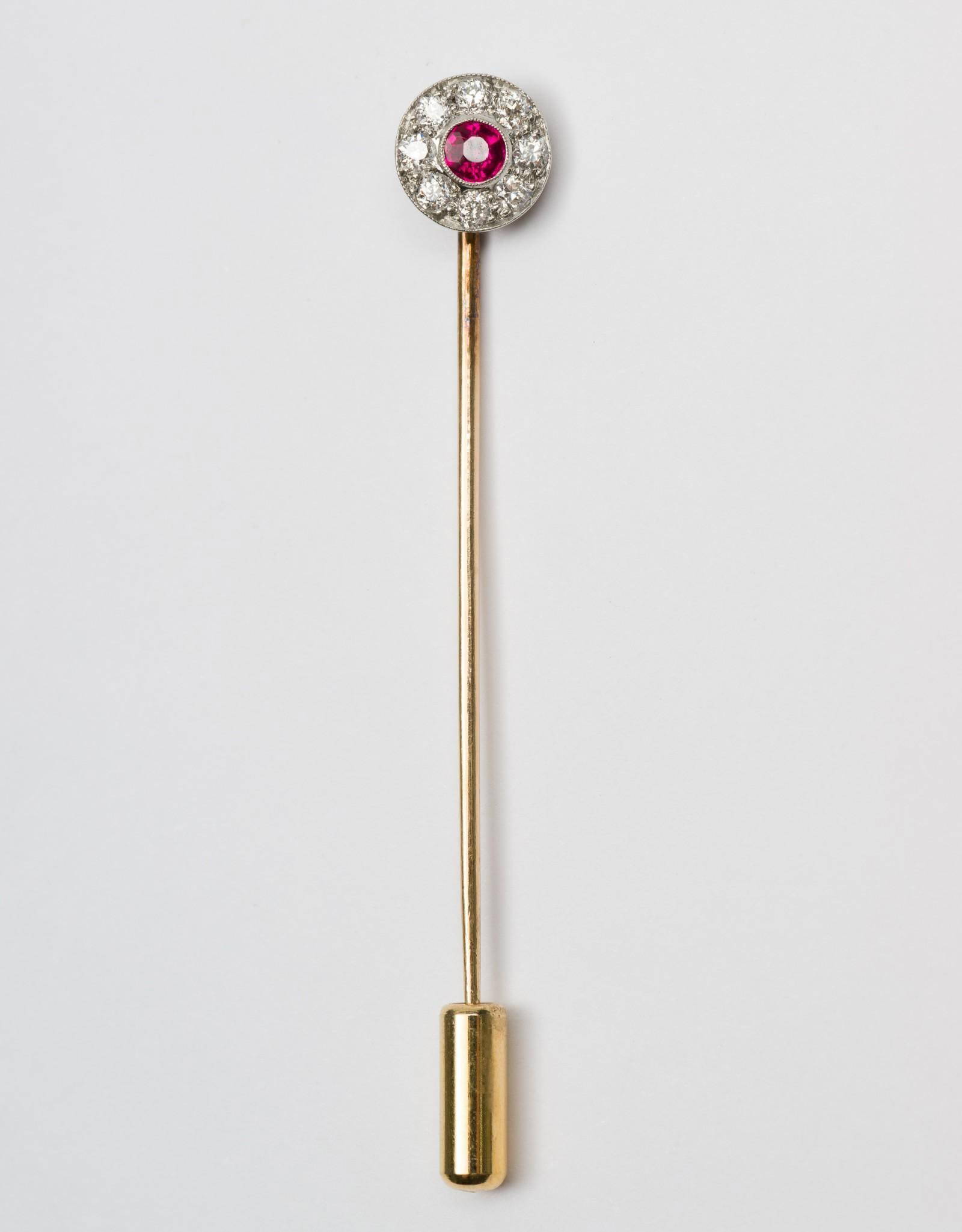 Antique 14k Gold, Diamond & Ruby Stick Pin Auction
