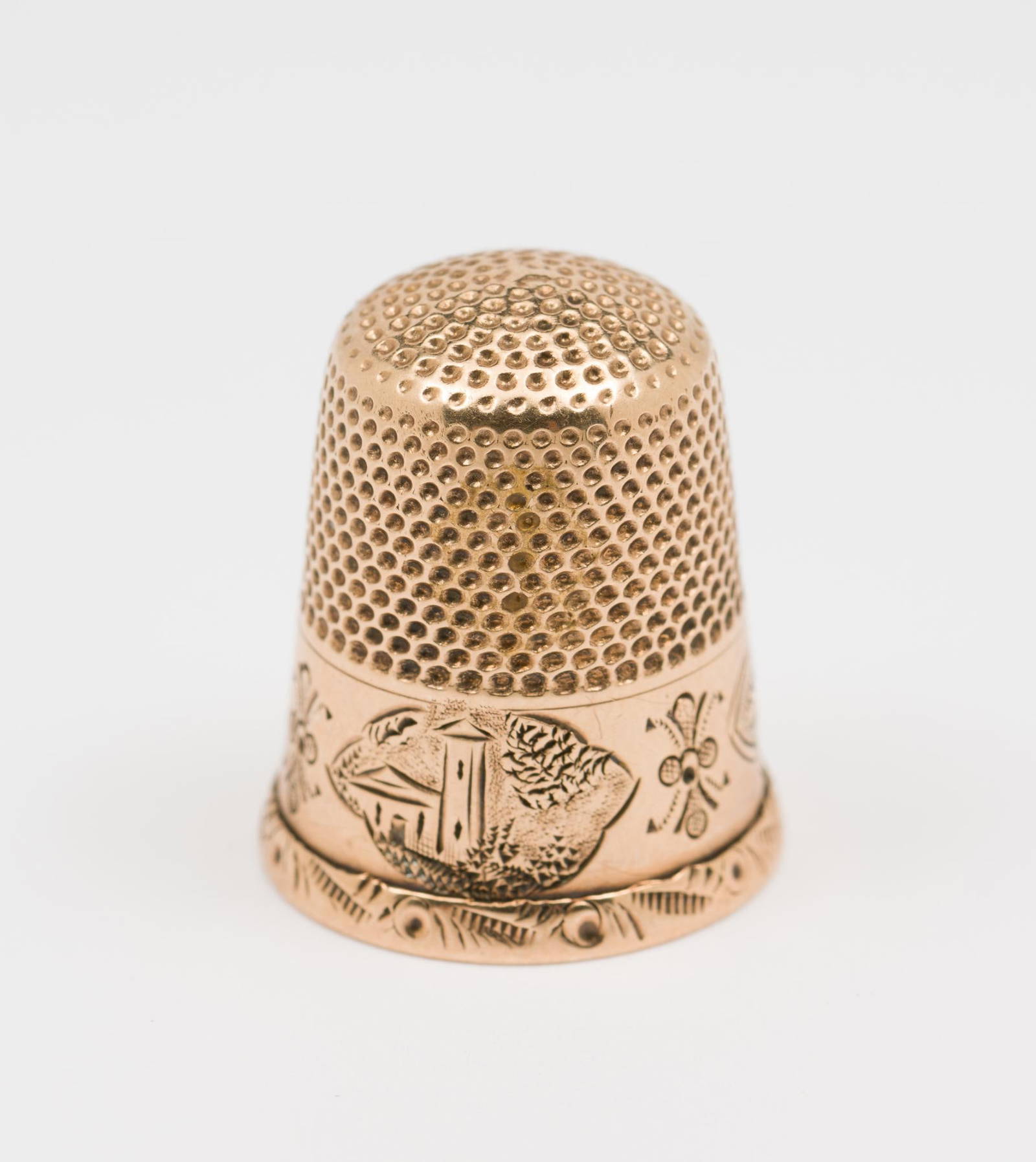 14k Antique Gold Thimble With Church Decoration Auction