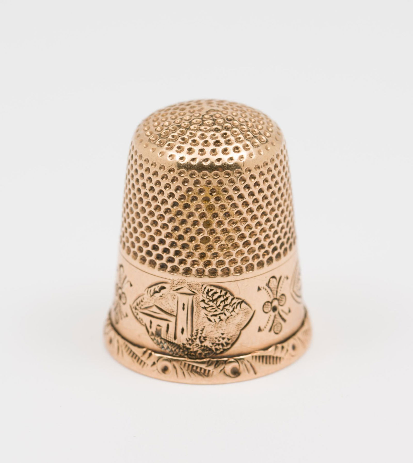 14k Antique Gold Thimble With Church Decoration Auction