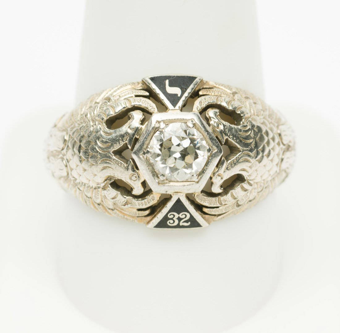 Masonic 32nd Degree 18k Gold & Diamond Ring Auction